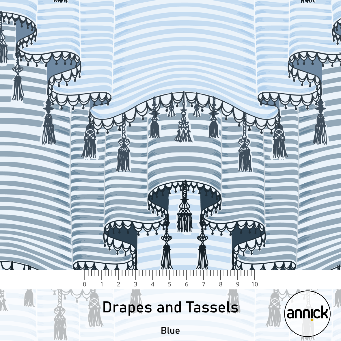 Bio Fabric Drapes and Tassels Blue by Annick - Lillestoff