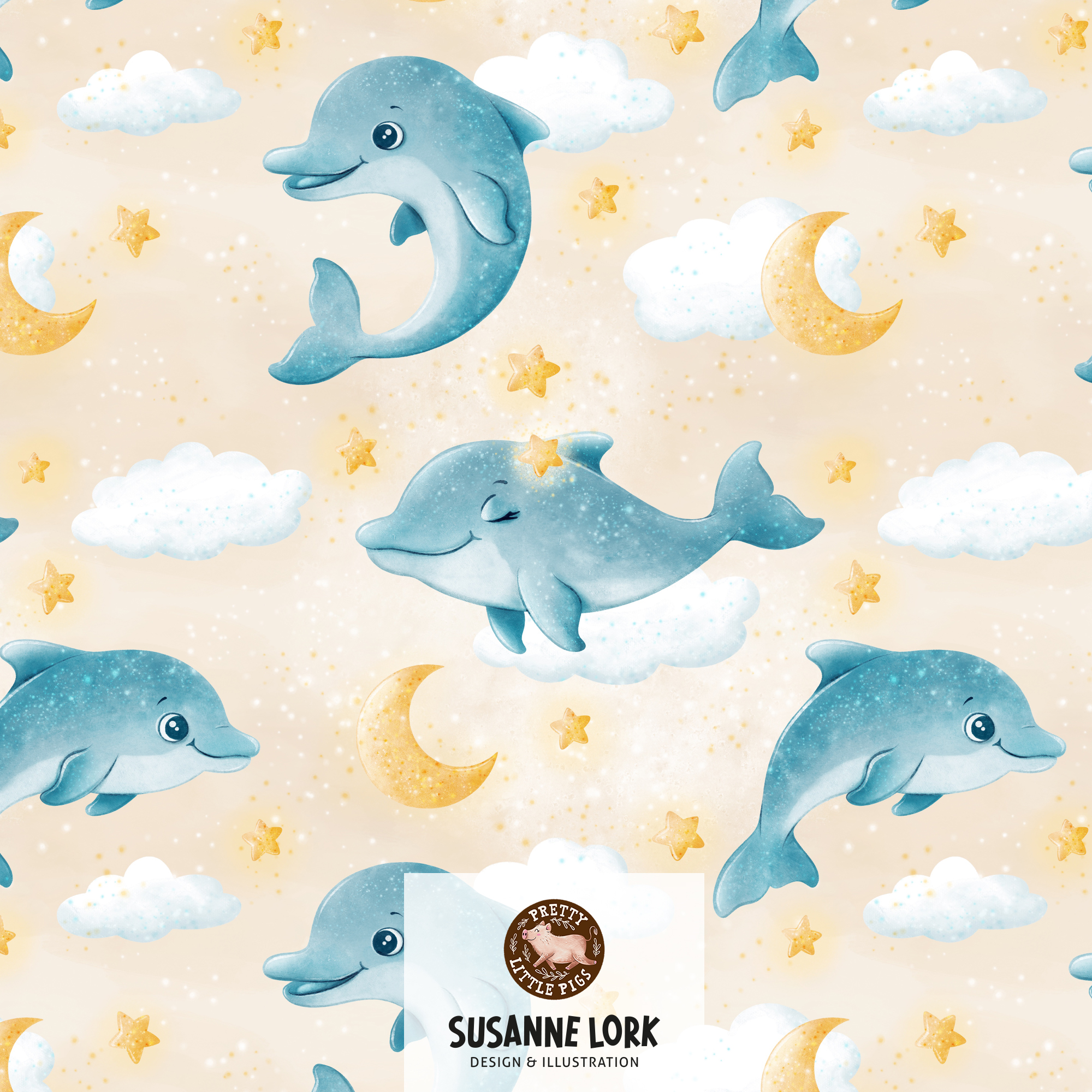 Bio Fabric Stella The Dolphin Cookie by Pretty Little Pigs in blue