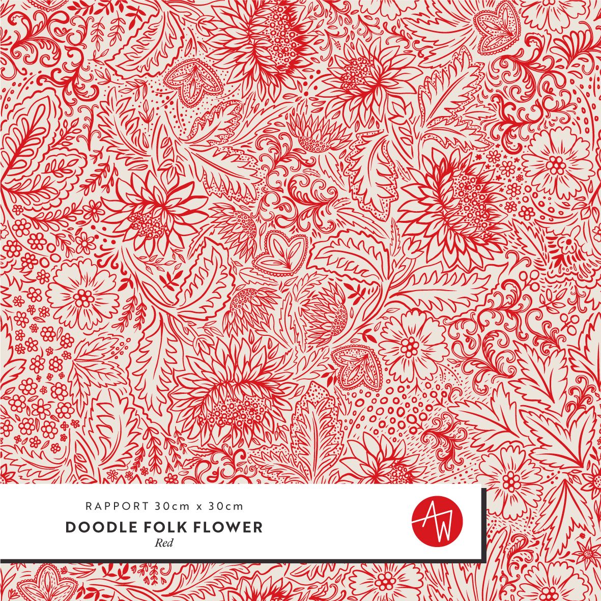 Bio Canvas Stoff - Doodle Folk Flower Red - AlexandraWeise, rot, Floral ...